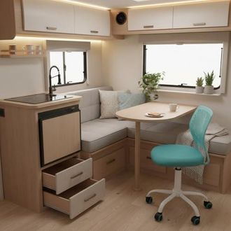 Furniture R Wohnmobil Stuhl ergonomischer Drehstuhl, höhenverstellbar, Netzrückenlehne, Metallfuß, 38x40cm Sitz, 32cm Rückenlehne, 130kg Tragkraft, Grün