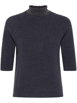 Brunello Cucinelli pull en cachemire &agrave; col montant - Gris