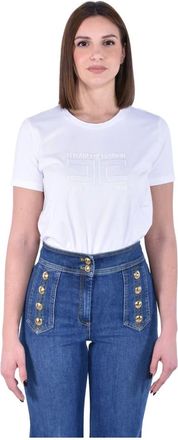 Elisabetta Franchi Femme, Tops, Blanc, Taille: 34 FR T-shirt Logo Brod&eacute;