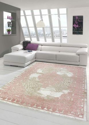 Merinos Wohnzimmerteppich mit Ornamenten Teppich Vintage in Rosa Beige Creme Gr&ouml;&szlig;e 120x170 cm