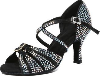 Miyoopark Chaussures de danse latine pour femme avec bride en strass - Sandales formelles de mariage, L603 Noir Talon 7 5 cm, 37.5 EU