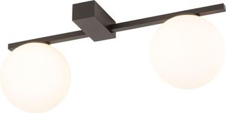 Licht-Erlebnisse Deckenleuchte Schwarz Weiß 48 cm lang H: 13 cm flach blendarm 2-flammig G9 Glas Kugelschirm Deckenlampe Wohnzimmer Küche Flurbeleuchtung