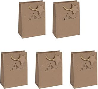 Sigel GT038/5 mittelgroße Geschenktüten aus Kraftpapier, 5er Set, 23 x 17 cm, braun, Christmas tree, Papier-Geschenktaschen Weihnachten