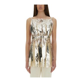 Paco Rabanne Metallic Crushed Camisole Top mit Spitzenbesatz - - Blouses & Shirts - Damen - Beige - XS