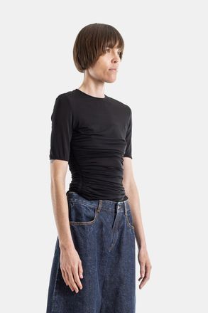 Alaia Womens Ruched Stretch-Jersey T-Shirt Black T-Shirts And Polos