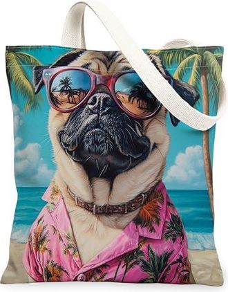 Generic Sac fourre-tout en toile pour le shopping 33 x 38 cm, sac fourre-tout r&eacute;utilisable hawa&iuml;en pour femme, peinture danimaux domestiques, d&eacute;coration cadea