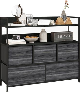 HOMCOM Schlafzimmer-Kommode, Stoffkommode mit 5 Schubladen, Aufbewahrungs-Organizer-Einheit mit offenen Regalen und Metallrahmen, f&uuml;r Wohnzimmer, Eingangsber