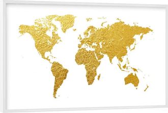 artboxONE Poster mit weißem Rahmen 60x40 cm Weltkarte Reise World Map Gold - Bild Weltkarte Folie Gold