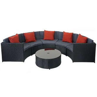 Hhg Set Salotto Giardino Esterno Salottino Hhg 120 Polyrattan Nero Con Cuscini Grigio Scuro E Arancione