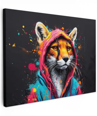 MuchoWow &copy; Leinwandbild 80x60 cm Dekoration Wohnzimmer Bilder Aufh&auml;ngen Wall Decoration Living Room Wohnungs Deko Moderne Graffiti - Fuchs - Pop-Art - Neon