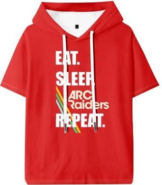 Generic Arc Raiders Eat Sleep Repeat T-shirts &agrave; capuche unisexe &agrave; manches courtes V&ecirc;tements d&eacute;contract&eacute;s, Rouge, M