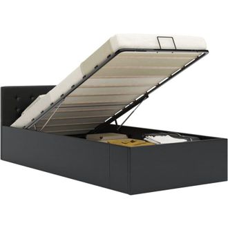 vidaXL Cadre de lit à rangement hydraulique Noir Similicuir 90x200 cm