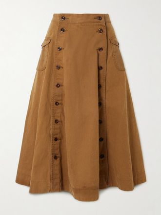 Ralph Lauren Jupe Midi En Toile De Coton Cailtyn - Marron