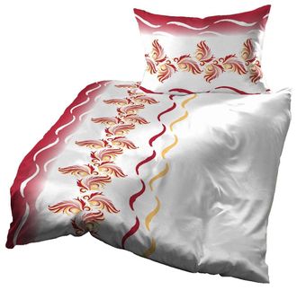 Gerald Wittmann Bettw&auml;sche 140x200 cm + 70x90 cm, Mikrofaser, Ornamenten Wei&szlig; Rot Orange