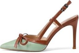 Queen Helena K4537 Escarpins &agrave; talons hauts &agrave; bout bicolore avec noeud, Vert marron, 41 EU