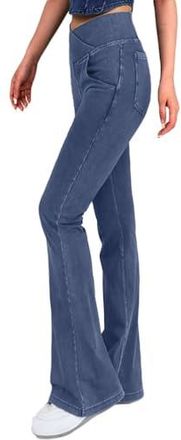 Onsoyours Jeggings Jean Femme Leggings Taille Haute Flared Bootcut Jeans Ceinture Elastiquée Slim Denim Jeggings Extensible Pantalon de Sport A Bleu XXL