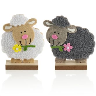 Com-Four 2X Deko Aufsteller f&uuml;r Ostern - Sehr niedliche Schafe - Osterdeko zum Hinstellen - Osterdekoration aus Holz, Filz und Wolle (2 St&uuml;ck - Lamm - schwarz 