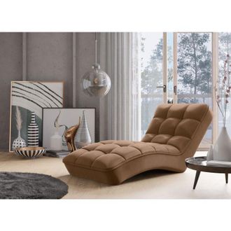 Les Tendances Chaise longue dint&eacute;rieur velours capitonn&eacute; rikal - Confort et raffinement-Beige fonc&eacute;