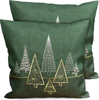 Matches 21 Kissenbezug 40x40 cm Weihnachten dunkelgrün mit Tannenbaum - 2er Set Kissenhüllen als Weihnachtsdeko