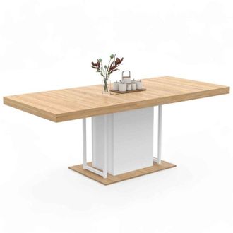 IDMarket Idmarket - Table à manger extensible rectangle ugo 6-10 personnes bois façon hêtre et blanc 160-200 cm