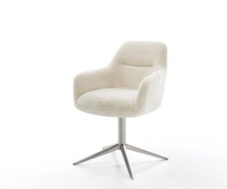 DELIFE Drehstuhl Pejo-Flex Pl&uuml;sch Creme-Wei&szlig; Fu&szlig;kreuz Edelstahl 360&deg; drehbar Wippfunktion Taschenfederkern, Esszimmerst&uuml;hle