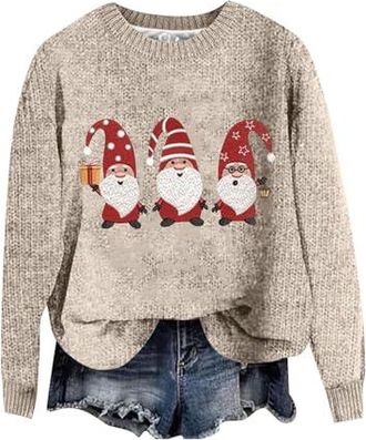 Generic Pull de Noël pour femme grande taille - Chandails de Noël pour femmes sans capuche imprimés tendance pour femmes, jolis sweats à manches longues pour 