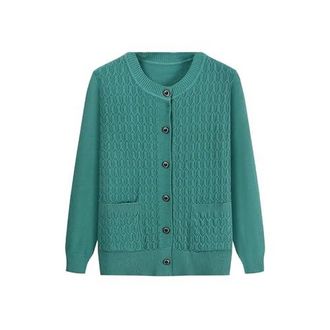 Generic Cardigan tricot&eacute; tendance &agrave; col rond pour femme - Haut en tricot d&acirc;ge moyen - Manteau boutonn&eacute; pour le printemps, Vert haricot., Taille M