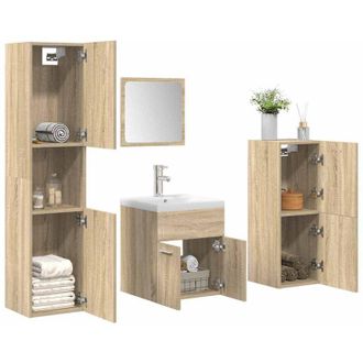 vidaXL Vidaxl - Ensemble de meubles de salle de bain 5 pcs - Armoire ch&ecirc;ne sonoma - Lavabo c&eacute;ramique blanc avec trop-plein - Dimensions optimis&eacute;es