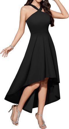 Dresstells Cocktailkleid Damen Elegant Schwarz Vokuhila Kleider Neckholder Rockabilly Partykleid Abendkleider Kurz Festlich Hochzeitsgastkleid Abschlusskleid Bla