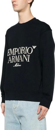 Emporio Armani Homme, Sweatshirts et sweats &agrave; capuche, Bleu, Taille: M SweaT-shirt en jersey de coton molletonn&eacute; avec logo brod&eacute;
