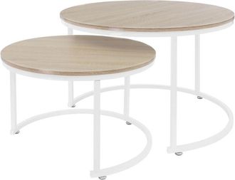 ML Design ML-Design Couchtisch 2er Set rund &Oslash;59x40 cm / &Oslash;74x48 cm, MDF-Platte Sonoma-Eiche, Metallrahmen Wei&szlig;, Beistelltisch-Set, Satztische in 2 Gr&ouml;&szlig;en, 2