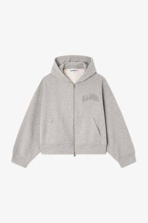 Ganni grau Grauer Hoodie mit Zwei-Wege-Rei&szlig;verschluss Bio-Baumwolle - Gr&ouml;&szlig;e XL