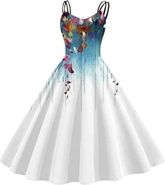 Generic Robes de cocktail vintage pour femmes, sans manches, longueur genou, rétro, trapèze, évasée, robe de bal formelle, robe de bal de fin dannée, robe lon