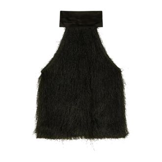 Patrizia Pepe Top &agrave; col montant et franges - Femme - Tops - Noir - Taille: 40 FR