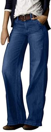 Generic Pantalon en jean stretch 7/8 pour femme - Style r&eacute;tro - D&eacute;contract&eacute; - Avec jambe droite et jambe large - D&eacute;chir&eacute;, bleu fonc&eacute;, M
