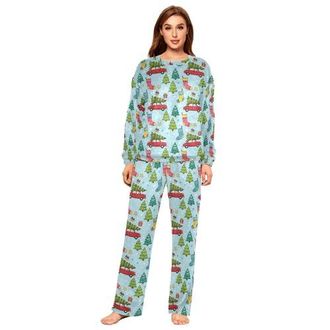 Alaza Ensemble de pyjama en polaire pour femme, motif bonhomme de neige bleu à carreaux pour femmes, vêtements de détente deux pièces, vêtements de nuit the
