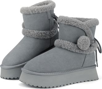 Mishansha Winterschuhe Damen Winterstiefel Gef&uuml;ttert Plateau Boots Warm Stiefeletten Schneestiefel Rutschfeste Dunkelgrau 37 EU