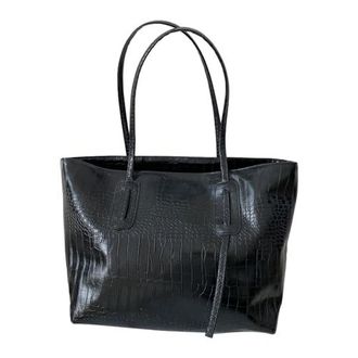 Generic Sac &agrave; main en cuir solide avec pompon pour femme Grande capacit&eacute;, Noir, Taille unique
