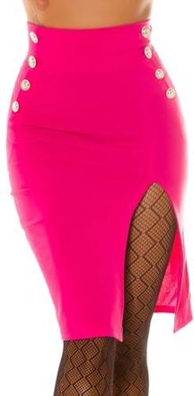 Koucla Jupe crayon pour femme - Mini jupe taille haute avec fente et boutons décoratifs, Rose, L