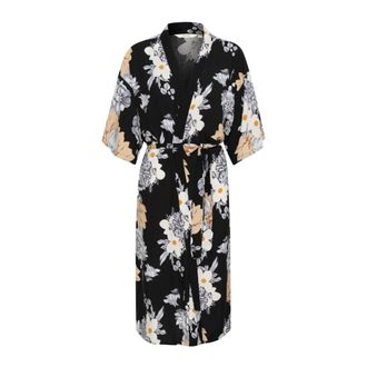 Cream Grau und Staubiges Rosa Blumen Kimono - - Dresses - Damen - Schwarzk - ONE SIZE