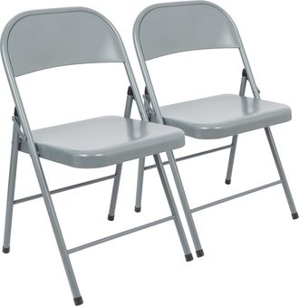 Harbour Housewares 2X Mattgrau Klappstuhl aus Metalls - Leicht Tragbar Drinnen Draussen K&uuml;che B&uuml;ro Garten Essen Schreibtischstuhl-Set