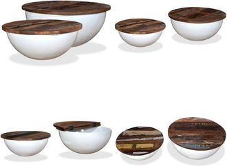 vidaXL 2-tlg. Couchtisch-Set Altholz Massiv Weiß Schalenform - Industrielles Design - Couchtisch - Holzmöbel - Altholz - Vintage Stil - Home & Living