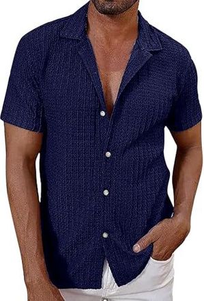 Generic ofeirhz Chemise d&eacute;t&eacute; boutonn&eacute;e &agrave; manches courtes pour homme - L&eacute;g&egrave;re et respirante - Couleur unie - Coupe d&eacute;contract&eacute;e - Pour la plage - Pour un usage