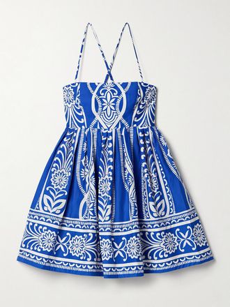 Cara Cara Leo Minikleid Aus Baumwollpopeline Mit Blumenprint Und Falten - Blau