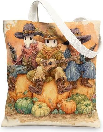 Generic Sacs fourre-tout en toile dépouvantail à motif citrouille vintage, légers et réutilisables, sacs dépicerie de style rustique dautomne pour le shopping