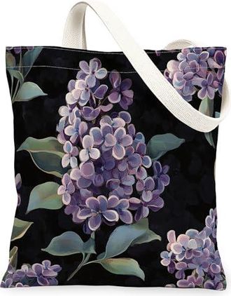 Generic Sac fourre-tout en toile lilas printanier pour le shopping, 33 x 38,1 cm, sac d&eacute;picerie r&eacute;utilisable pour femme, motif floral de voyage, d&eacute;coration ca