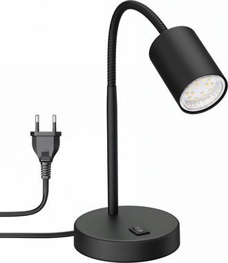 LEDs Com Tischleuchte WAIKA mit Schwanenhals und Schalter schwarz matt, inkl. GU10 LED Lampe (warmwei&szlig;, 2,339W, 227lm, 110&deg;)