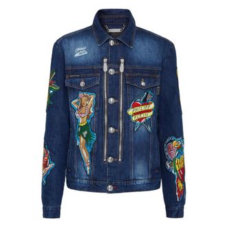 Philipp Plein Homme, Vestes, Bleu, Taille: L Denim Zip Jacket Hawaii