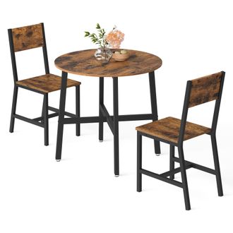 Vasagle Esstisch, 2 Esszimmerst&uuml;hle, Esszimmerm&ouml;bel-Set, runder K&uuml;chentisch, K&uuml;chenst&uuml;hle, Metallrahmen, Industrie-Design, vintagebraun-schwarz KDT084S01