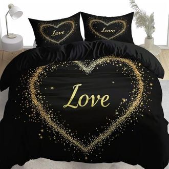 Generic Cadre Forme Coeur Housse de Couette 180 x 200 cm, Parure de Lit R&eacute;versible avec Fermeture &Eacute;clair - Housse de Couette 2 Personnes Imprim&eacute;e Noir pour Pa